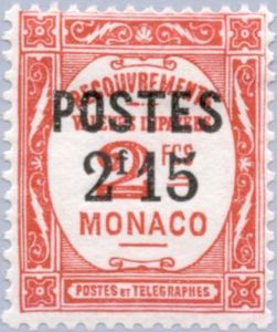 Stamp: Numeral overprinted and surcharged (Monaco(Postage due ...