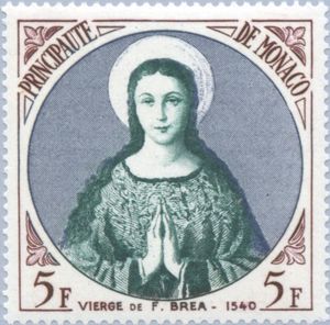 Stamp: Holy Maria by François Bréa (Monaco(Marian Year) Mi:MC 523,Sn:MC ...