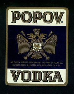 Drink Label: Popov Vodka (The Popov Destilling co, United States of ...