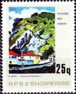Stamp: Prizren Fortress, by Guri Madhi (Albania(Paintings - Kosovo ...