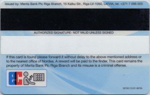 Bank Card: Maestro (Merita Bank, LatviaCol:LV-MS-0036