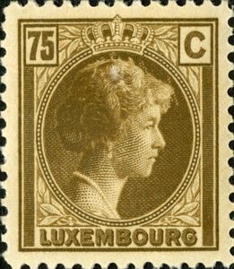 Stamp: Grand Duchess Charlotte facing Right (75c brown) (Luxembourg ...