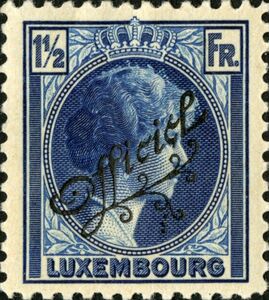 Stamp: Grand Duchess Charlotte facing Right (1½ Fr. Official-blue ...