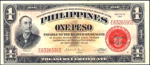 Banknote: 1 Peso (Philippines(1941 Issue, Philippine Islands) Wor:P-89c