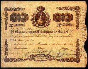 Banknote: 10 Pesos Fuertes (Philippines) (1852 Issue Banco Espanol ...