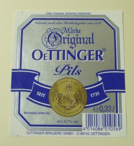 Drink Label: Oettinger Pils (Oettinger Brauerei GmbH, Germany, Federal ...