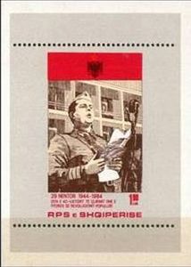 Stamp: Gen. Enver Hoxha reading 1944 declaration (Albania(40th ...