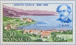 Stamp: View of Monte Carlo around 1866 and F. Blanc (Monaco(Monte Carlo ...