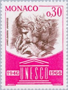 Stamp: Writing Young Man, by Domenico Zampieri, 17th Century (Monaco ...