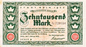 Banknote: 10,000 Mark (Rheinland(Köln) Mül:4-2380.10.2