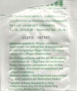 Tea Bag: Magen- und Darmtee mild, fs no text beneath, bs green text, (H ...