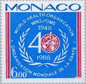 Sello: WHO emblem (Mónaco) (W.H.O. (World Health Organization), 40th ...