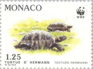 Stamp: Hermann's Tortoise (Testudo hermanni) (Monaco(World Wildlife ...