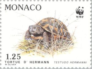 Stamp: Hermann's Tortoise (Testudo hermanni) (Monaco(World Wildlife ...