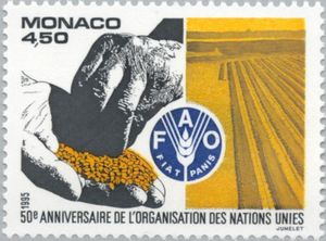 Stamp: Hands with Seeds, Cultural Landscape (FAO) (Monaco(50th ...