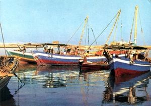 Postcard: Fishing Boats in Jeddah Harbor (Saudi Arabia(- Workers) Col ...