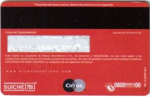 Bank Card: Banco Bicentenario (Banco Bicentenario, VenezuelaCol:VE-MS-0368