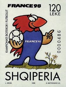 Stamp: Mascot Footix (Albania(FIFA World Cup 1998 - France) Mi:AL BL113 ...