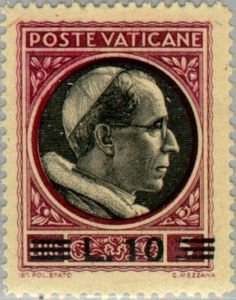 Stamp: Pope Pius XII surcharged (Vatican City(Overprint new values) Mi ...