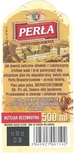 Dryckesetikett: Perła Niepasteryzowana (Browar Perla Lublin, Polen) Col ...