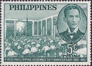Stamp: First Philippine Assemby, 50 Years : Sergio Osmeña ...