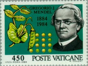 Stamp: Portrait of G.J.Mendel and Peas (Vatican City(Centenary of the ...
