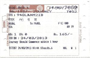 Transport Ticket: First Class Local Train ticket (Mumbai Suburban ...
