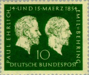 Stamp: Prof. Paul Ehrlich (1854-1915), Emil von Behring (1854-1917 ...