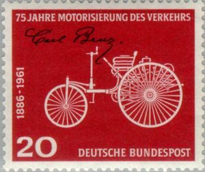 Timbre: First motor car by Carl Benz (1844-1929), signature (Allemagne ...