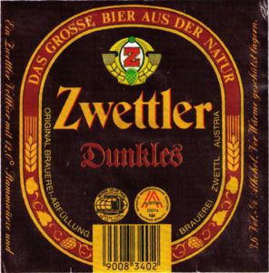 Drink Label: Zwettler Dunkel (Privatbrauerei Zwettl, AustriaCol:AT-BEER ...