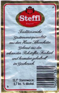Drink Label: Steffl Export (Brau Union Österreich AG, Austria) Col:AT ...