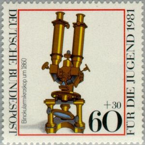 Stamp: Binocular-Microscope about 1860 (Germany, Federal Republic(Youth ...