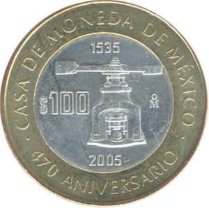 Coin: 100 Pesos (Mexico City Mint's 470th Anniversary) (Mexico(1993 ...