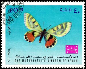 Stamp: Butterfly (Parnassius autocrator) (Yemen, Kingdom(Butterflies ...