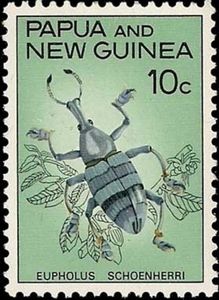 Stamp: Azure Weevil Beetle (Eupholus schoenherri) (Papua New Guinea ...
