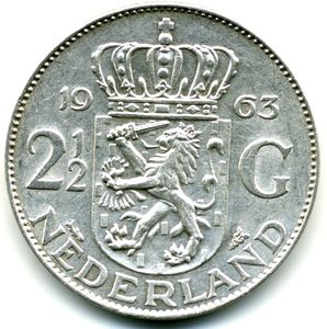 Coin: 2½ Gulden (Rijksdaalder) (Netherlands(1948~1980 - 5th Queen ...