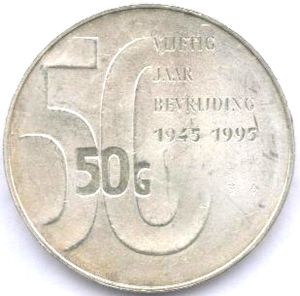 Coin: 50 Gulden (50 years Liberation) (Netherlands(1980~2001 - 6th ...