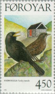 Stamp: Starling (Turdus Merula) (Faroe Islands(Birds 1998) Mi:FO 332,Sn ...