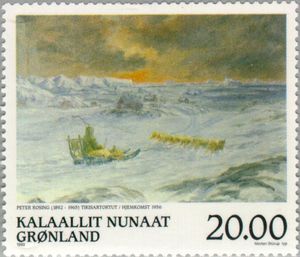 Stamp: "Homecoming" - Peter Rosing, 1892 (Greenland(Art 1999) Mi:GL 337 ...