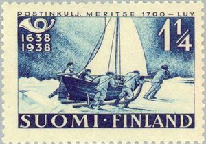 Postimerkki: Post Sailing Sledge (Suomi(Postipalvelun 300-vuotisjuhla ...