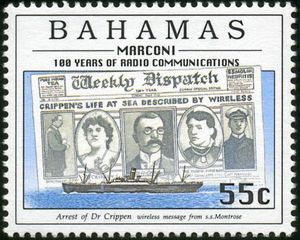 Stamp: Arrest of Dr. Crippen, newpaper headline (Bahamas(Radio Cent ...