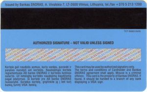 Bank Card: Visa Electron (Snoras, LithuaniaCol:LT-VE-0006.01