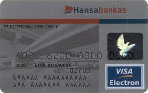 Bank Card: Visa Electron Business (Hansabankas, LithuaniaCol:LT-VE-0008.01