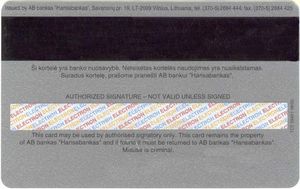 Bank Card: Visa Electron Business (Hansabankas, LithuaniaCol:LT-VE-0008.01