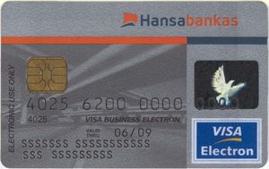 Bank Card: Visa Electron Business (Hansabankas, LithuaniaCol:LT-VE-0008.02
