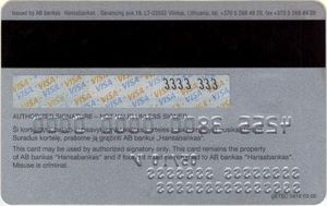Bank Card: Visa Business (Hansabankas, LithuaniaCol:LT-VI-0004