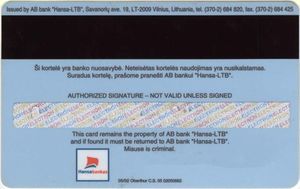 Bank Card: Visa Electron "Plants" (Hansabankas, LithuaniaCol:LT-VE-0010.02