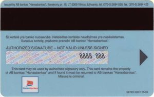 Bank Card: Visa Electron "Plants" (Hansabankas, LithuaniaCol:LT-VE-0010.04