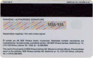 Bank Card: Visa Electron (SEB Bank, LithuaniaCol:LT-VE-0011.01