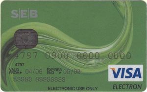 Bank Card: Visa Electron (SEB Vilniaus, LithuaniaCol:LT-VE-0012